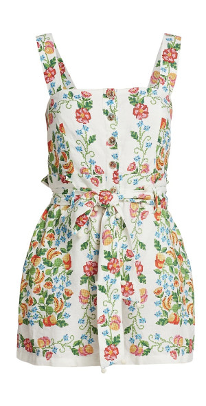 Farm Rio - Women's Crosstitch Floral Belted Romper
