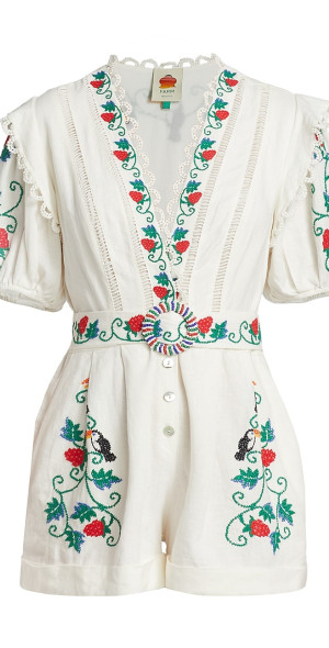 Farm Rio - Women's Embroidered Belted Romper