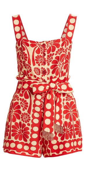 Farm Rio - Women's Palermo Belted Linen-Blend Romper