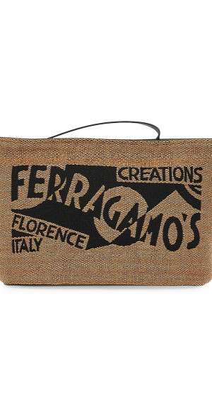 FERRAGAMO - Women's F. Signature Raffia & Leather Pouch