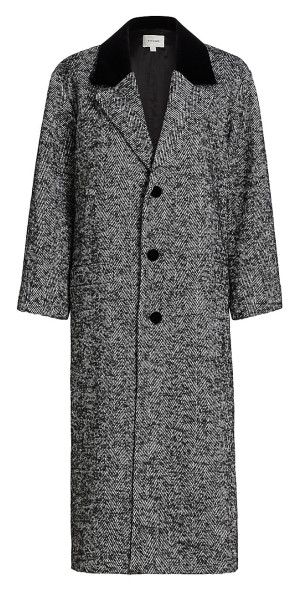 Frame - Women's Herringbone Velvet-Trim Long Coat
