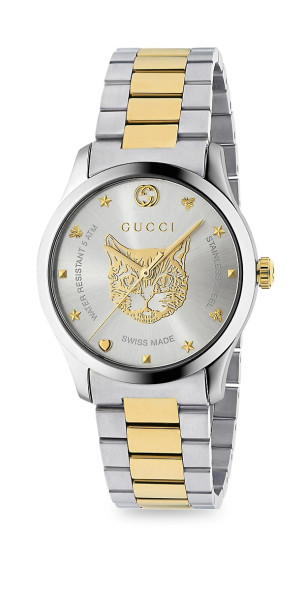 Gucci - Women's G-Timeless Stainless Steel & Yellow Gold PVD Tiger Dial ...