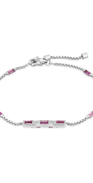 Gucci - Women's Link To Love 18K White Gold & Rubellite Bar Charm Bracelet