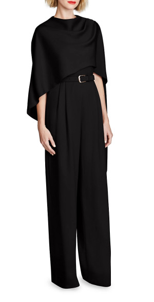 Halston - Women's Paulette Cape Crepe Wide-Leg Jumpsuit