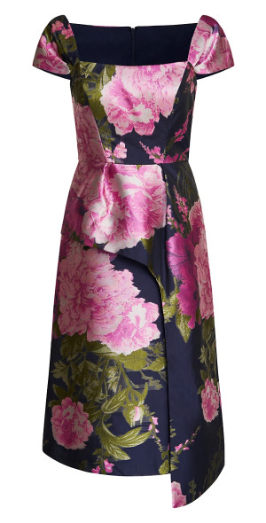 Kay Unger - Women's Blanca Floral Satin Sash Midi-Dress