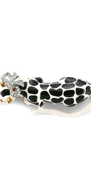 Kenneth Jay Lane - Women's Black & White Enamel Crystal Bow Leopard Pin