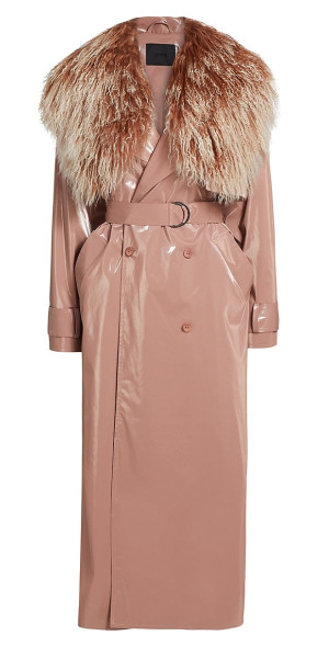 LaPointe - Women's Vinyl & Shearling Collar Double-Breasted Trench Coat