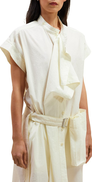 Lemaire - Women's Belted Ruffled Stretch Cotton Knee-Length Dress