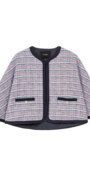 Maje - Women's Tweed Cape with Contrasting Trim