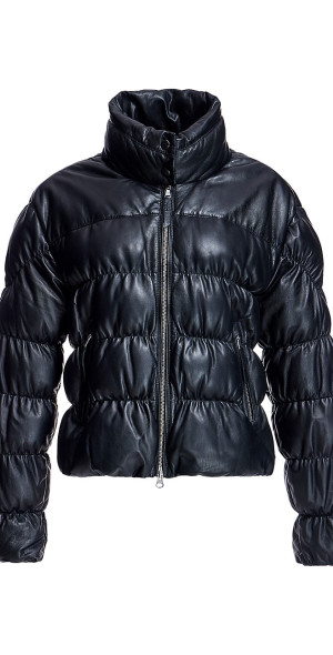 Maximilian - Women's Horizontal Rouched Leather Jacket