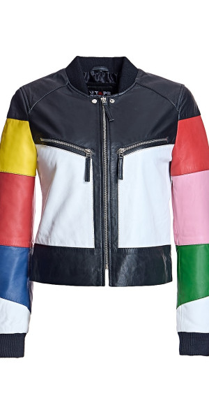 Maximilian - Women's Multicolor Stripe Leather Racing Jacket