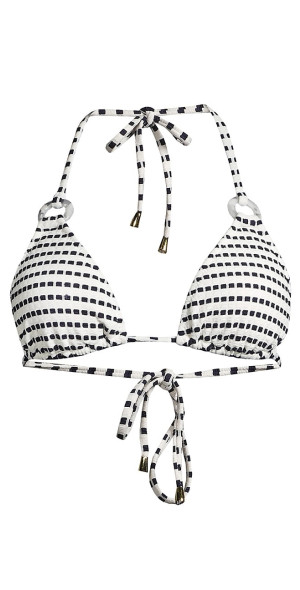 Milly - Women's Striped Textured Ring Triangle Bikini Top