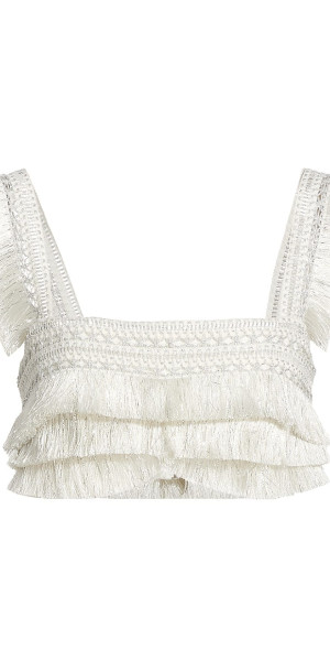 PatBO - Women's Cropped Metallic Fringe Top