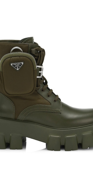 Prada - Women's Monolith Leather & Nylon Lug-Sole Combat Boots