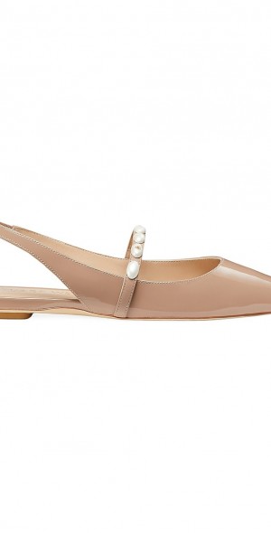 Stuart Weitzman - Women's Emilia Pearlita Patent Leather Slingback Flats