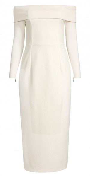 Toccin - Women's Ruby Off-The-Shoulder Sheath Midi-Dress