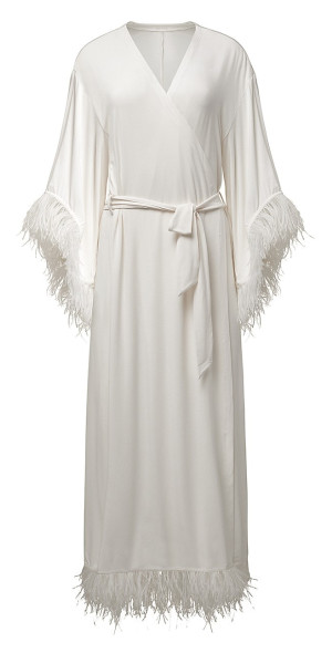 WeWoreWhat - Women's Long Feather-Trimmed Robe