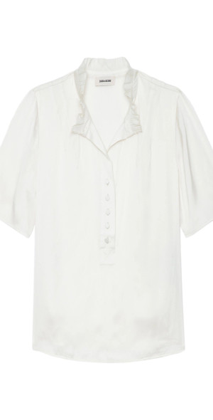 Zadig & Voltaire - Women's Topher Satin Ruffle Collar Short-Sleeve Top