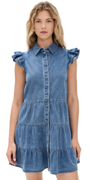 alice + olivia - alice + olivia Jem Denim Tiered Mini Dress Light ...