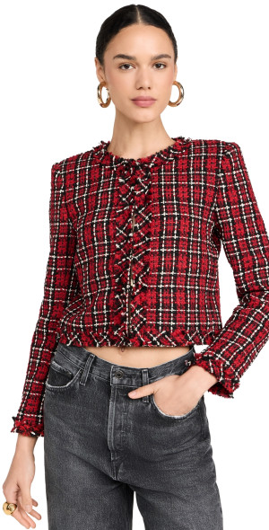 alice + olivia - alice + olivia Kidman Jacket Schoolgirl Plaid Bright Ruby 4