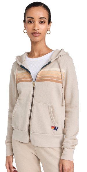Aviator Nation - 5 Stripe Zip Hoodie Sand/Tan XL