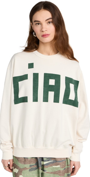 Clare V. - Oversized Sweatshirt Cream w/ Evergreen Grand Block XL