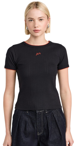 Damson Madder - DM Shrunken Pointelle Tee Black 10