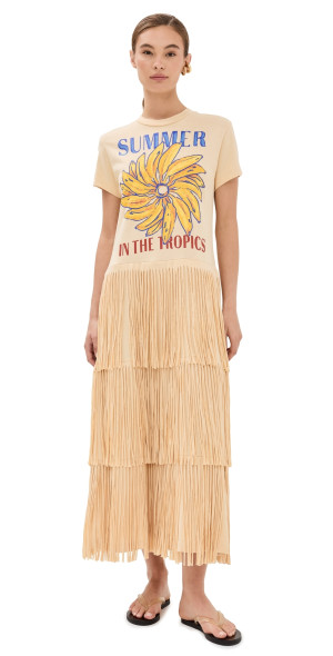 FARM Rio - Summer In The Tropics Fringe Dress Sand L