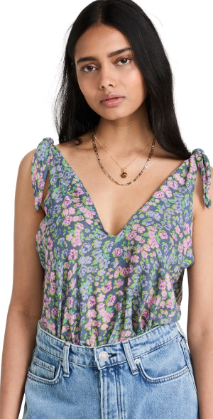 Free People - Bare It All Thong Bodysuit Chambray Combo S