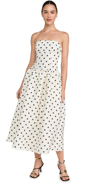 Self Portrait - Cream Polka Dot Taffeta Midi Dress Cream 12