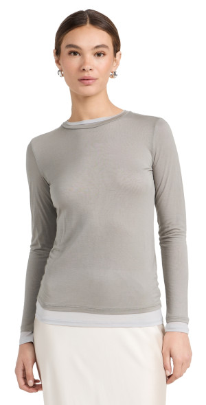 Vince - Double Layer Long Sleeve Tee MED GREY COMBO L