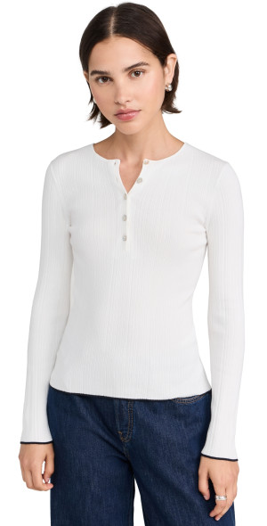 Vince - Tipped Edge Henley Off White/Deep Lake XS