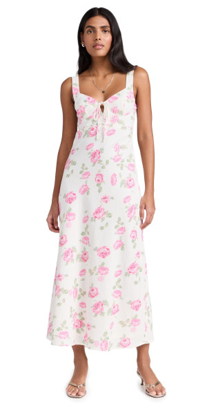 WAYF - Cupped Midi Dress IVORY ROSES S
