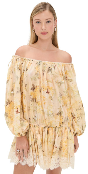Zimmermann - Cascadian Tiered Mini Dress Yellow Botanical Floral 1
