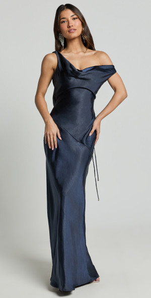 Showpo - Adilah Maxi Dress - Cowl Neck Satin Dress in Navy