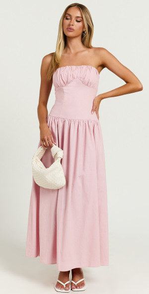 Showpo - Jerah Midi Dress - Ruched Bust Full Skirt Dress in Pink