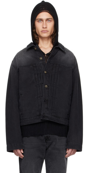 424 - Black Pleated Denim Jacket