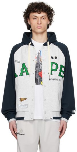 AAPE by A Bathing Ape - Navy 'AAPE Now' Light Weight Varsity Bomber Jacket