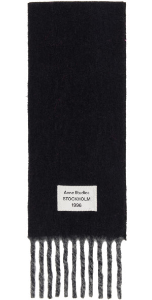 Acne Studios - Black & Gray Logo Label Fringed Scarf
