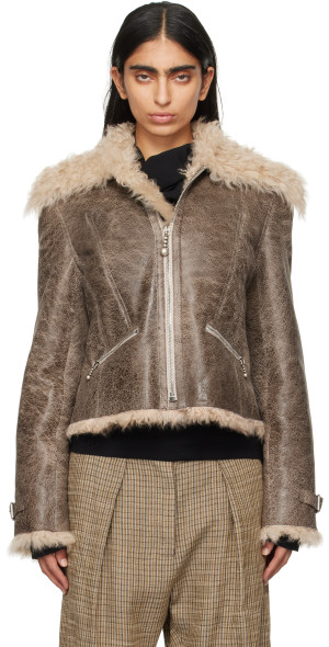 Acne Studios - Brown Cracked Shearling Jacket