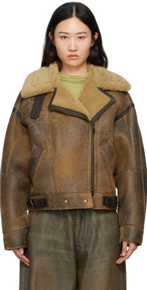 Acne Studios - Brown Shearling Leather Jacket
