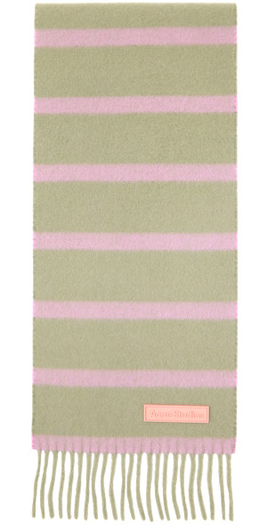 Acne Studios - Khaki & Pink Narrow Fringe Scarf