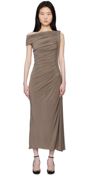 ALAÏA - Taupe Asymmetric Pipe Midi Dress
