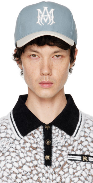 AMIRI - Blue & Off-White 'MA' Two-Tone Canvas Cap