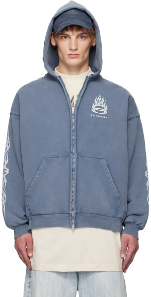 Balenciaga - Blue Burning Unity Zip-Up Hoodie