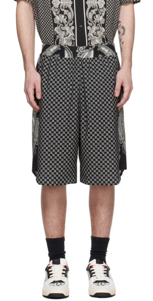 Balmain - Black & Off-White Printed Shorts