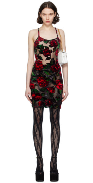 Balmain - Black & Red Rose Minidress