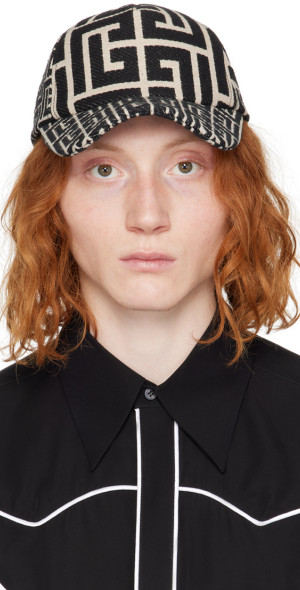 Balmain - Black Jacquard Monogram Cap