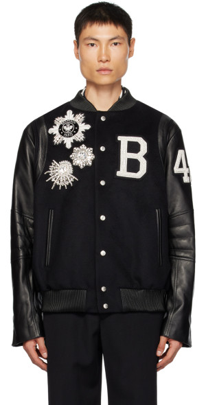 Balmain - Black Paneled Leather Bomber Jacket