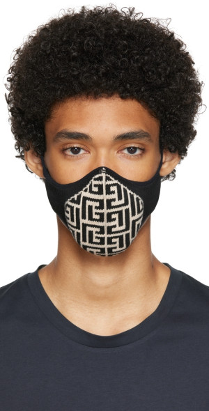 Balmain - Off-White & Black Monogram Mask